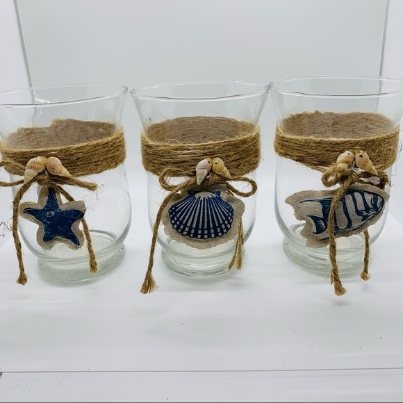 My Evergreen | Accents | Nwt 3 Beach Themed Vases Rope Shells More ...